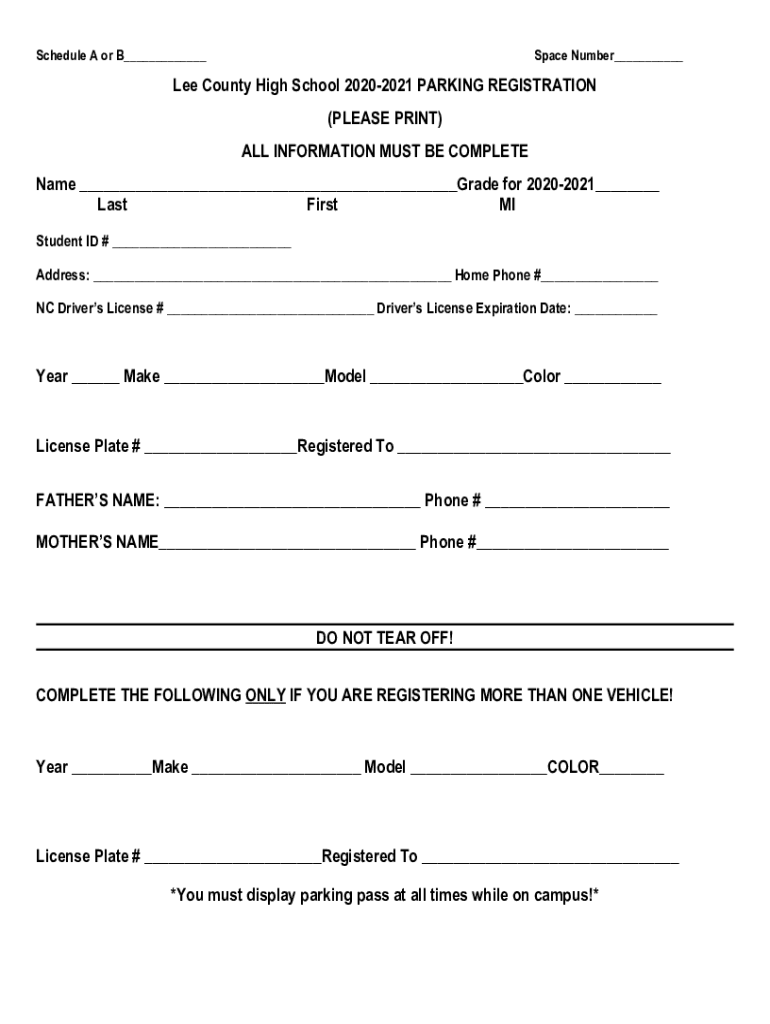 Fillable Online STUDENT PARKING REGISTRATION FORM - SharpSchool Fax Email Print - pdfFiller