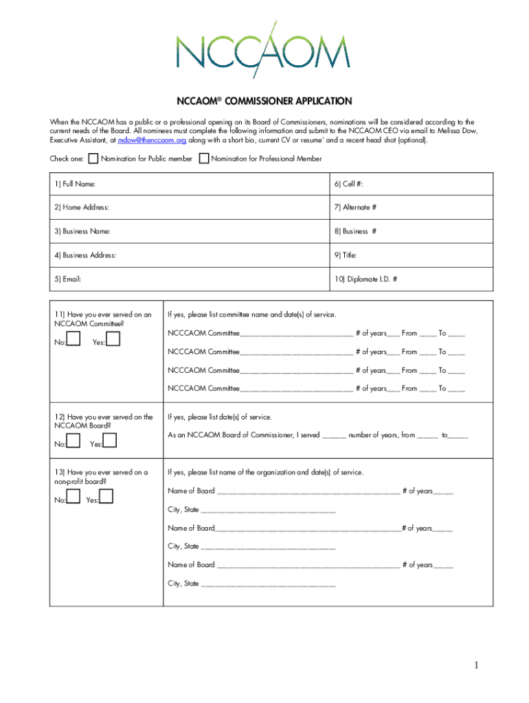 Fillable Online Call for Professional Member Commissioners - NCCAOM Fax ...