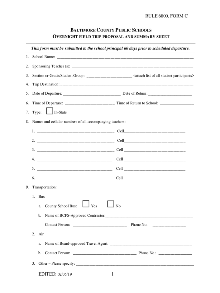 Fillable Online Bcps Field Trip Form - Fill Online, Printable, Fillable ...