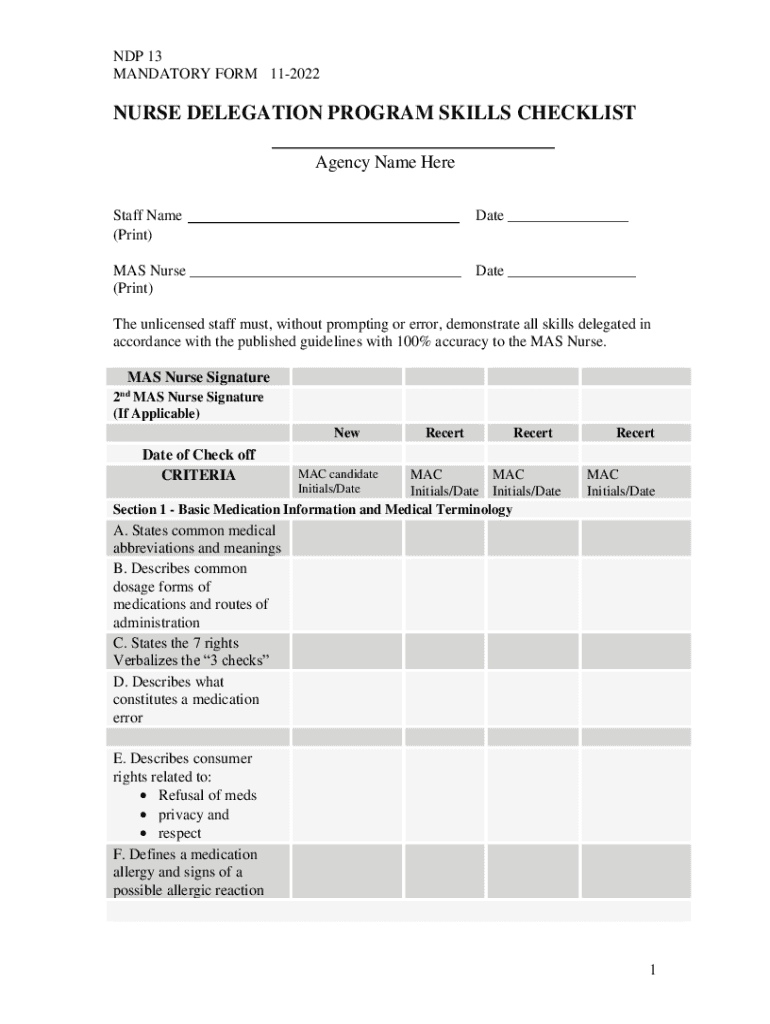 Fillable Online mh alabama nurse delegation program skills check list ...