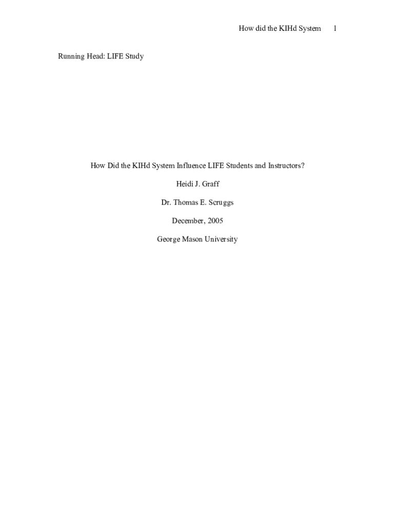 Fillable Online kihd gmu How did the KIHd System 1 Running Head: LIFE ...