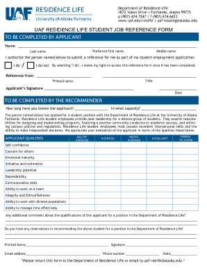 Fillable Online UAF RESIDENCE LIFE STUDENT JOB REFERENCE FORM Fax Email ...