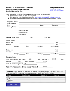 Fillable Online Interpreter Invoice Northern District of California for ...