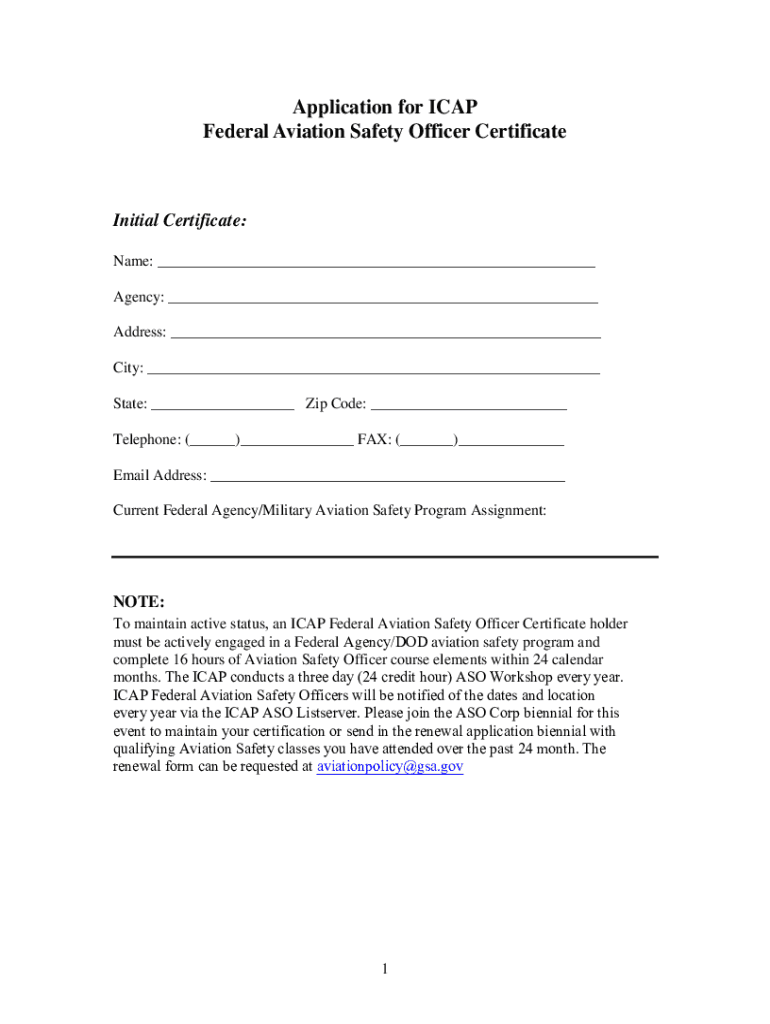 Fillable Online Application for ICAP Federal Aviation Safety Officer ...