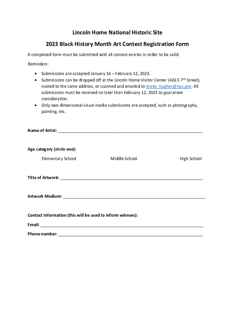 Fillable Online 2023 Black History Month Art Contest Registration Form ...