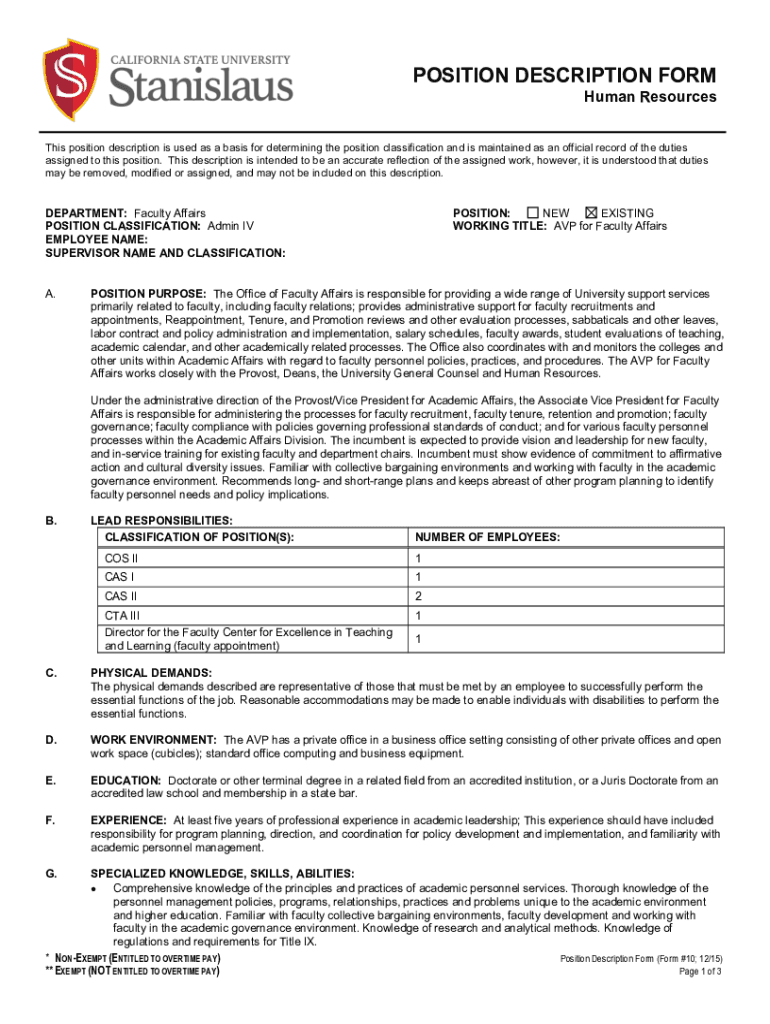 Fillable Online Completing the Position Description Form Fax Email ...