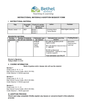 Fillable Online INSTRUCTIONAL MATERIALS ADOPTION REQUEST FORM Fax Email ...