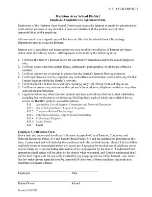 Fillable Online Acceptable Use Agreement Form - Employee Fax Email ...