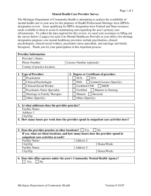 Fillable Online Mental Health Care Provider Survey Form - State of ...