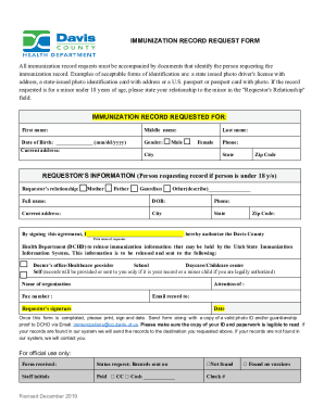 Fillable Online IMMUNIZATION RECORD REQUEST FORM IMMUNIZATION ... Fax ...