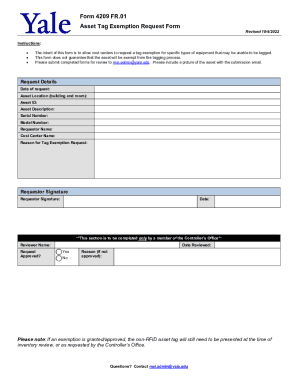 Fillable Online Form 4209 FR.01 Asset Tag Exemption Request Form Fax ...
