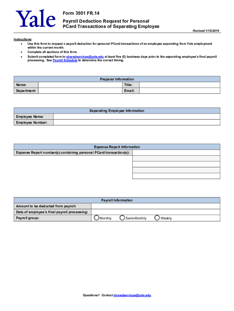 Fillable Online Form 3501 FR.14 Payroll Deduction Request for Personal ...
