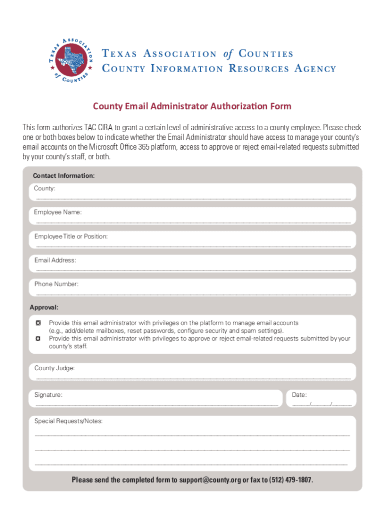 Fillable Online County Email Administrator Authorization Form Fax Email ...