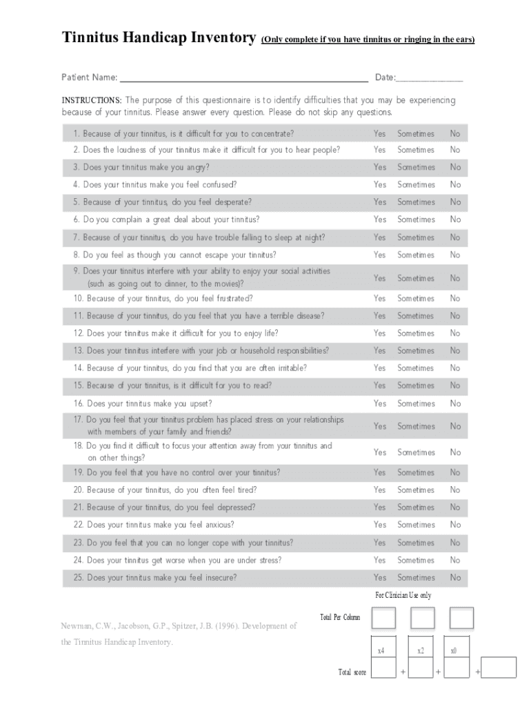 Fillable Online Tinnitus and Hearing Survey: A Screening Tool to ...