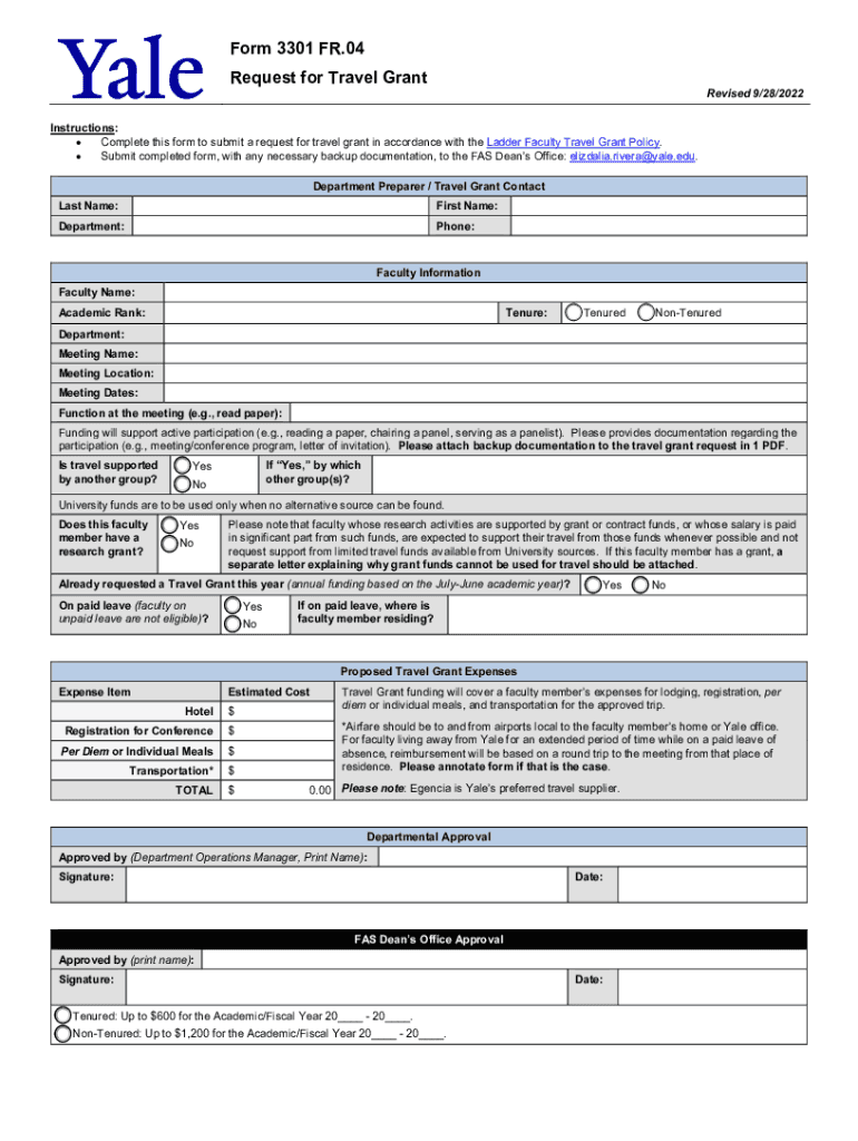 Fillable Online Form 3301 FR.04 Request for Travel Grant - It's Your ...