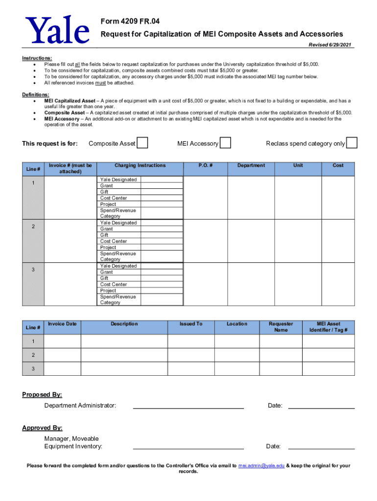 Fillable Online Form 4209 FR.04 Request for Capitalization of MEI ...