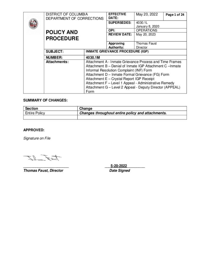 Fillable Online doc dc PP 4030.1M Inmate Grievance Procedure (IGP) Fax ...