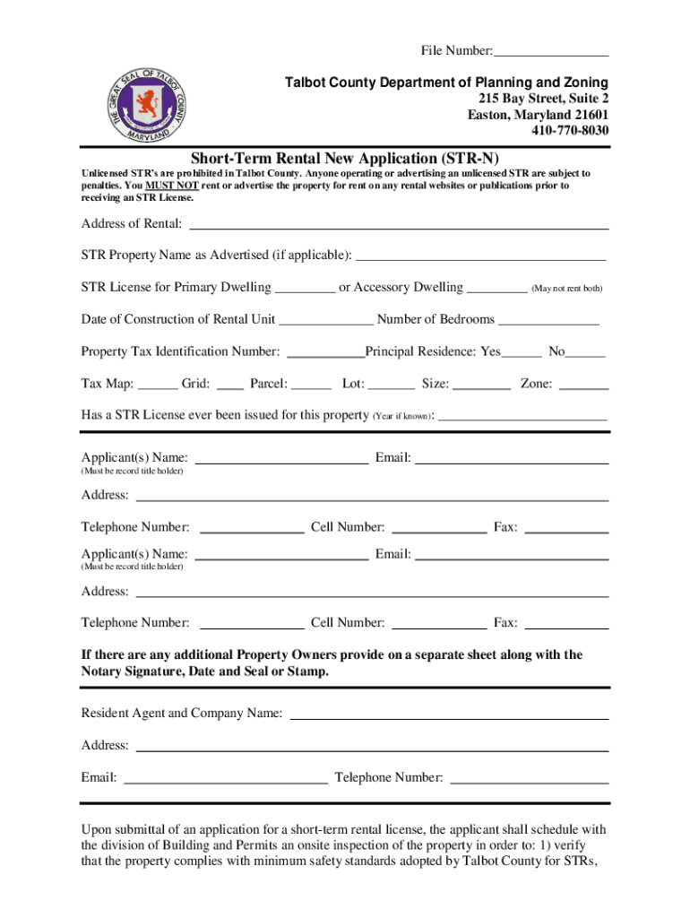 Fillable Online Talbot County Short-Term Rental Review Board Rules of ...