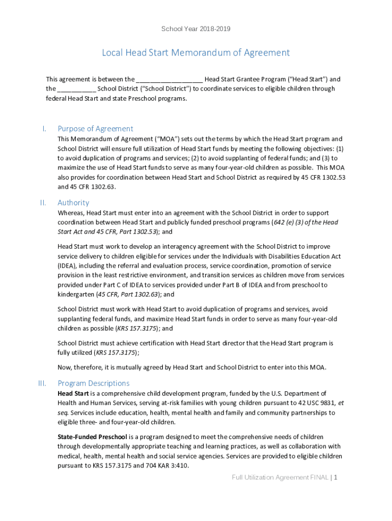 Fillable Online LEA and Head Start Agreement Sample DOCX Fax Email ...