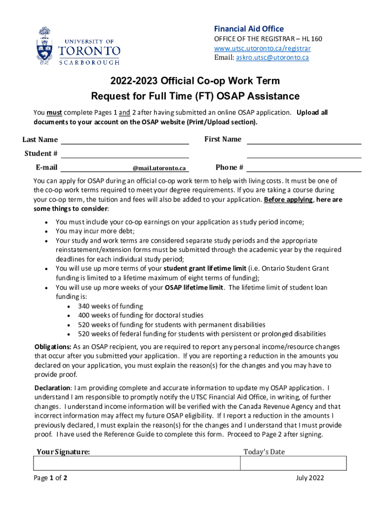 Fillable Online 2022-2023 Official Co-op Work Term Request for Full Time ... Fax Email Print ...