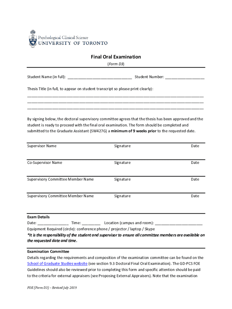 Fillable Online Final Oral Examination Form Fax Email Print - pdfFiller