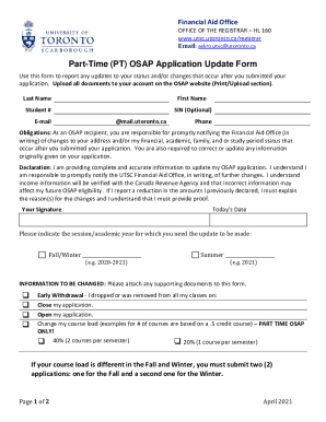 Fillable Online 20222023 Full Time (FT) OSAP Application Update Form ...