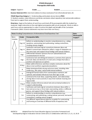 Fillable Online STAAR Alternate 2 Prerequisite Skill Guide Subject Fax ...