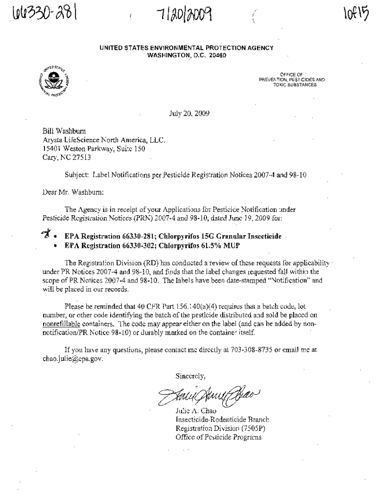Fillable Online U.S. EPA, Pesticide Product Label, CHLORPYRIFOS 15G, 07 ...