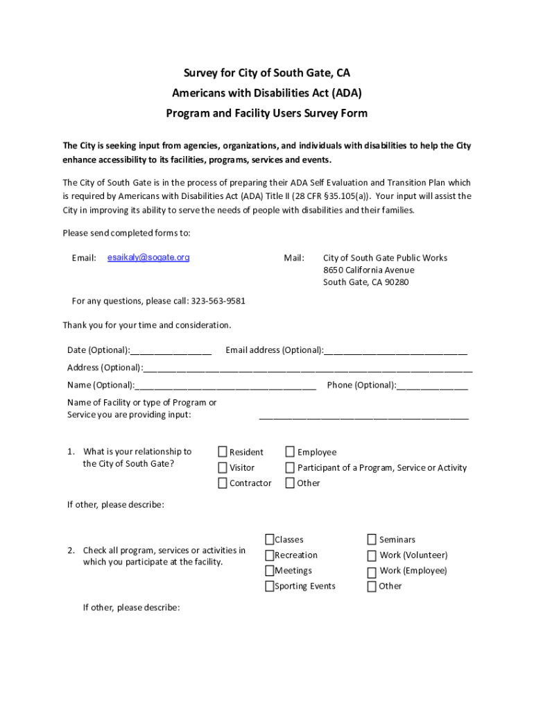 Fillable Online Volume 1 City of South Gate Part 1 ADA Self-Evaluation ...