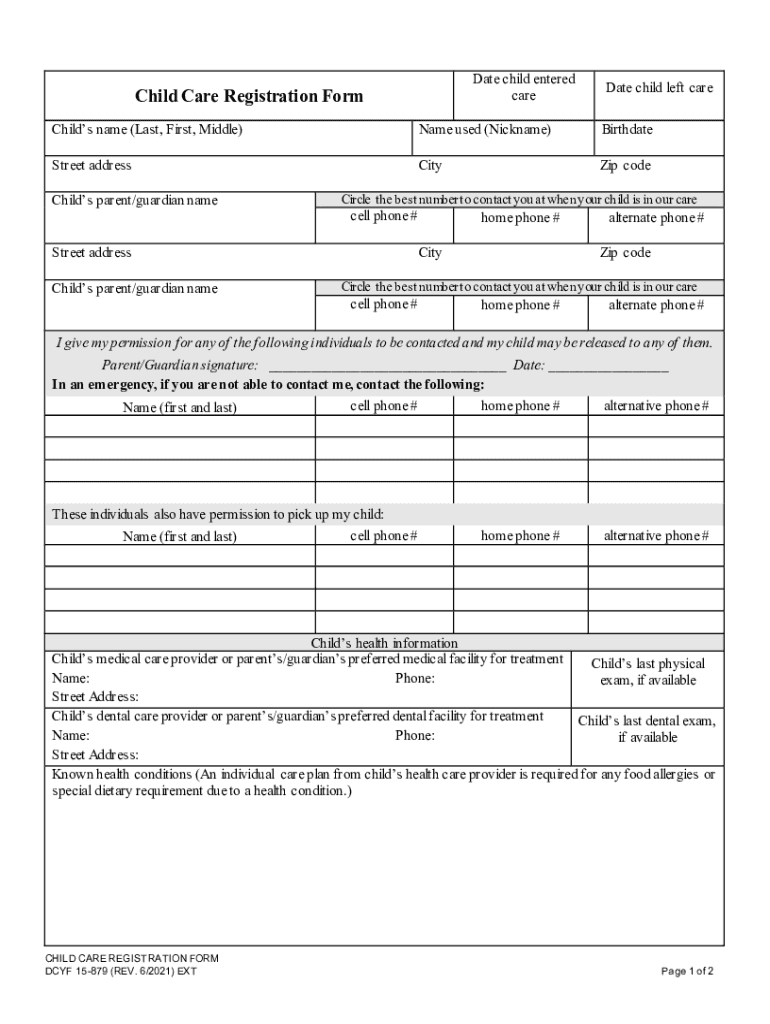 Fillable Online DCYF Child Care Registration Form Fax Email Print ...