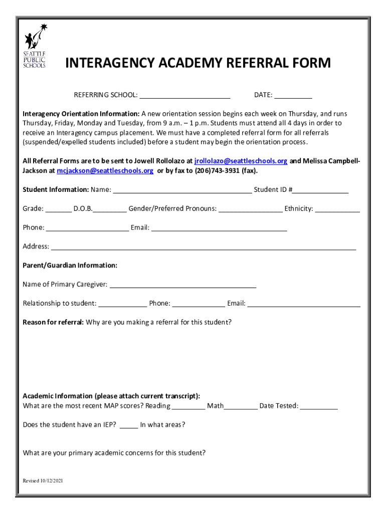 Fillable Online interagency seattleschools Education Center Referral ...
