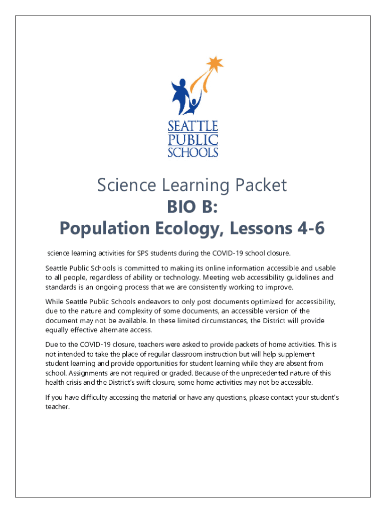 Fillable Online Science Learning Packet BIO B: Population Ecology ...