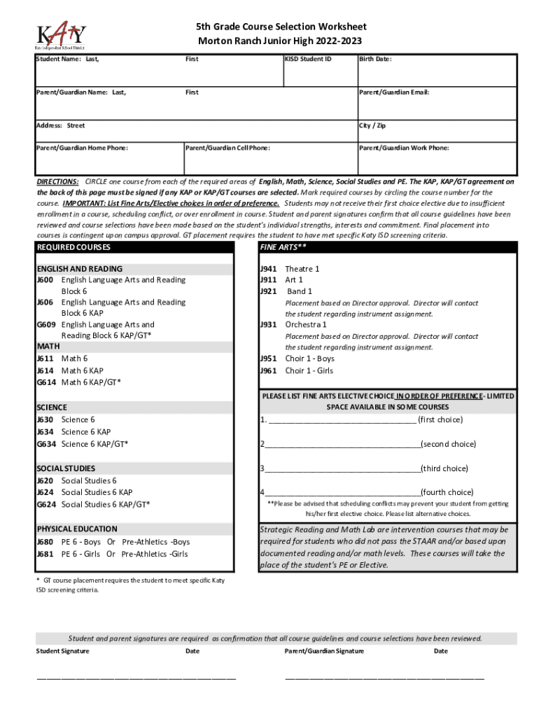 Fillable Online 22-23 Freshman Course Request Worksheet Fax Email Print - pdfFiller