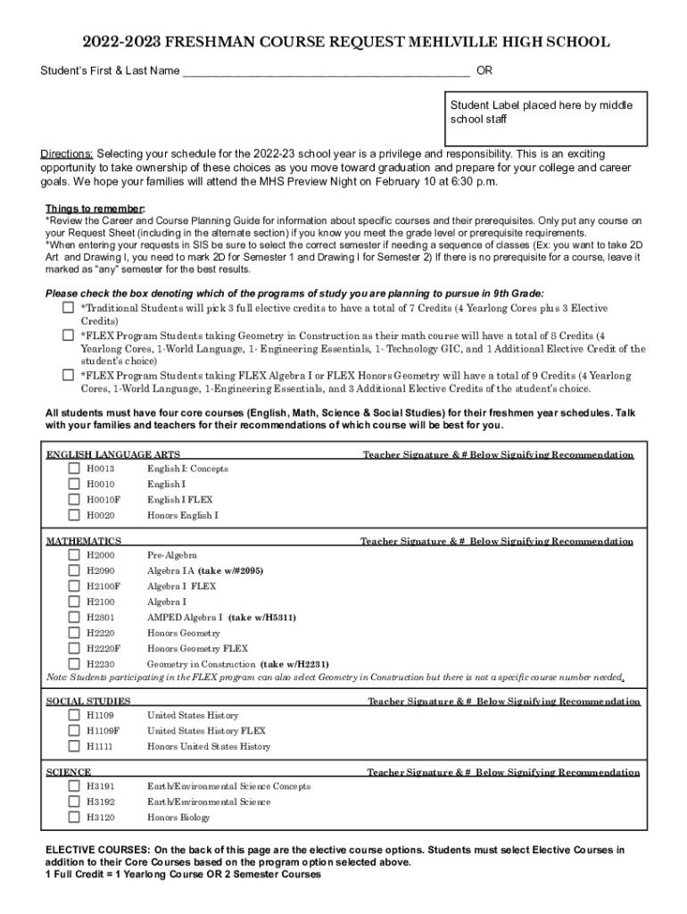 Fillable Online 22-23 Freshman Course Request Worksheet - SharpSchool Fax Email Print - pdfFiller