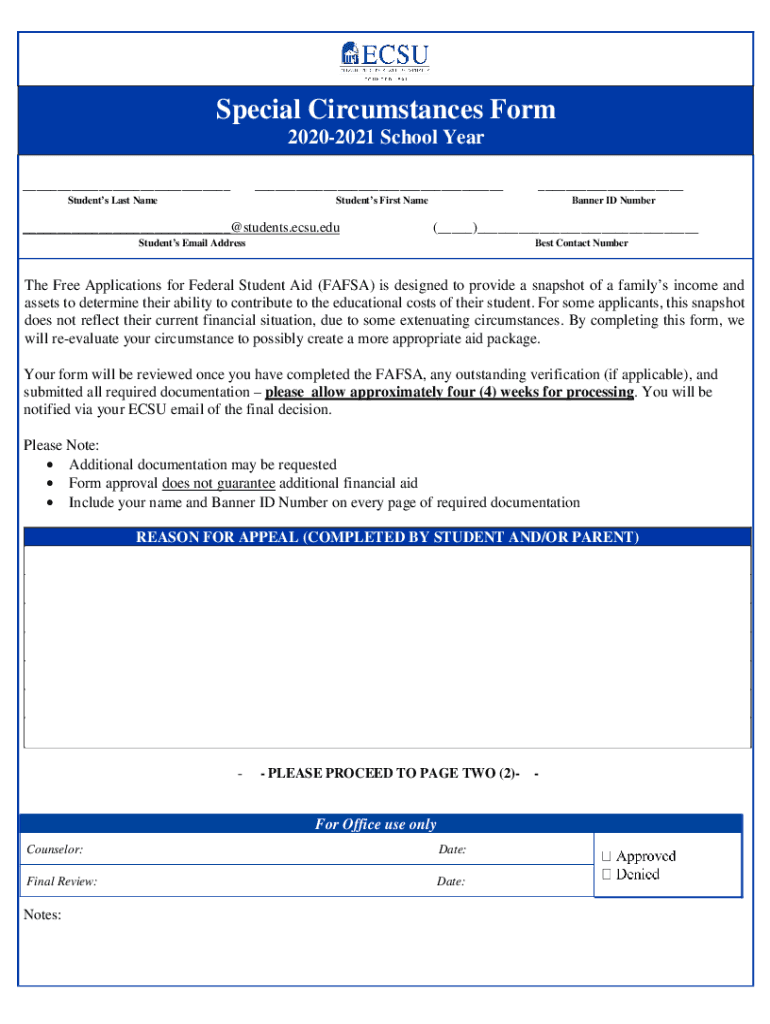 Fillable Online Special Circumstances Form Fax Email Print - pdfFiller