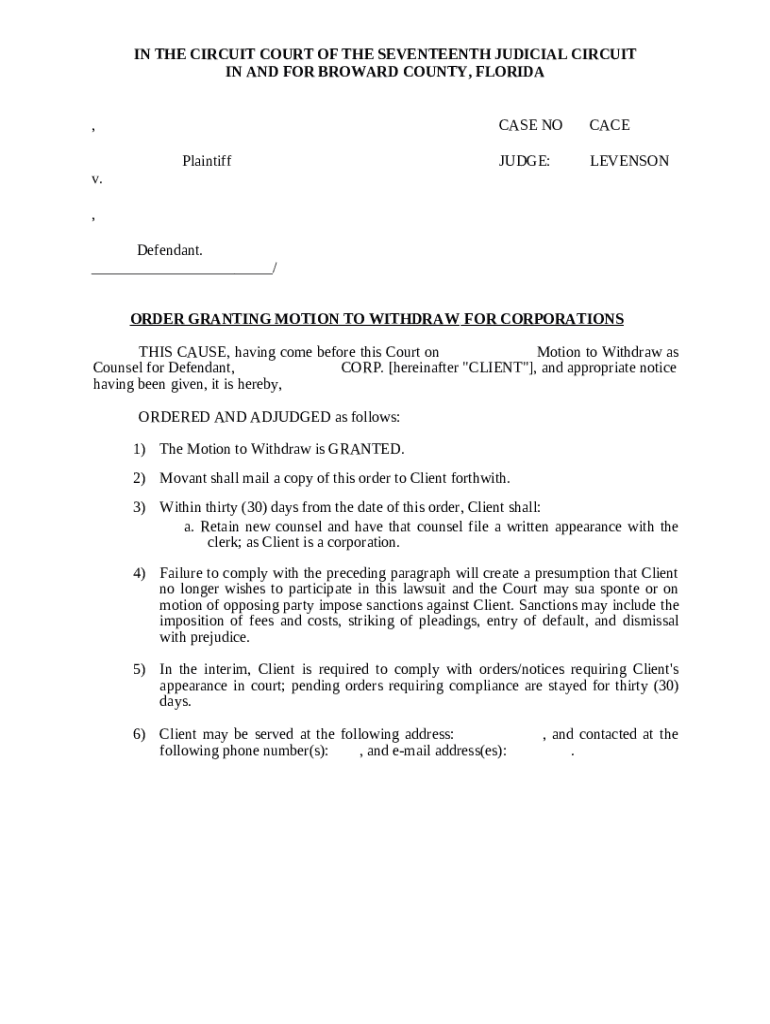 Sample Order on M2 Withdraw, Def Corp. Created PDF Doc Template | pdfFiller