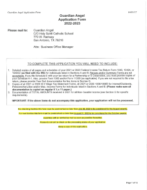 Fillable Online Guardian Angel Application Form 2022-2023 - Holy Spirit ...