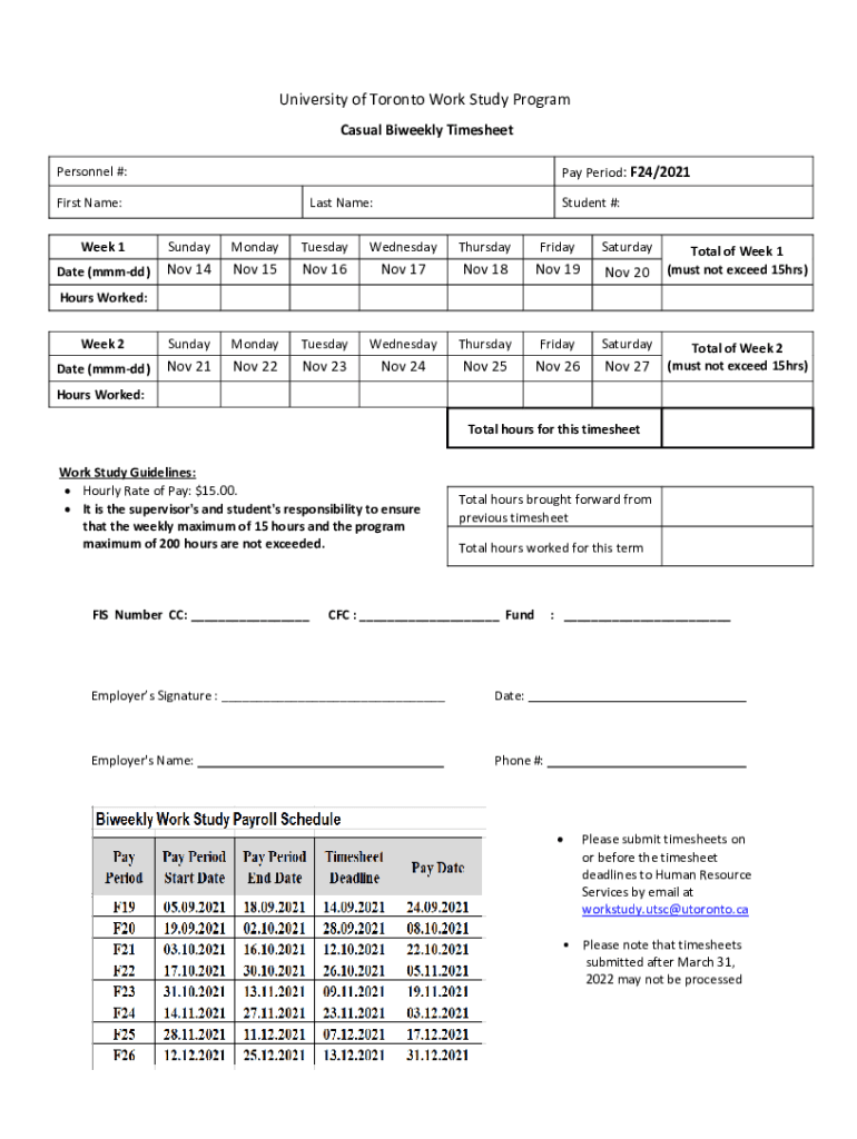 Fillable Online pay-USW-casual-bi-weekly-timesheet.pdfDepartment of ...