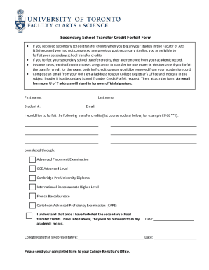 Fillable Online Secondary School Transfer Credit Forfeit Form ...