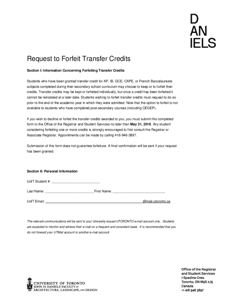 Fillable Online Request to Forfeit Transfer Credits Fax Email Print ...