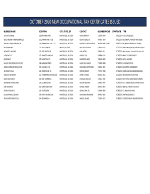 Fillable Online OCTOBER 2020 NEW OCCUPATIONAL TAX CERTIFICATES ... Fax ...