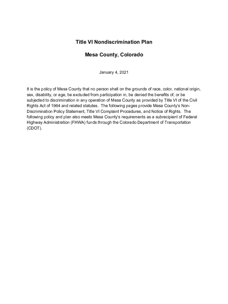 Fillable Online Nondiscrimination: Title VI of the Civil Rights Act Fax Email Print - pdfFiller