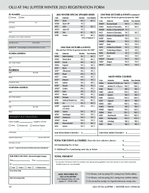 Fillable Online OLLI AT FAU JUPITER WINTER 2023 REGISTRATION FORM Fax ...