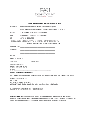 Fillable Online fauf fau stock transfer form as of november 9, 2020 ...