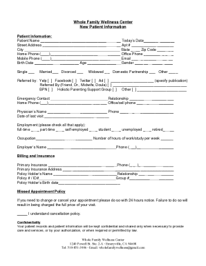 Fillable Online New Patient Intake Forms Adult September 2019.docx Fax ...