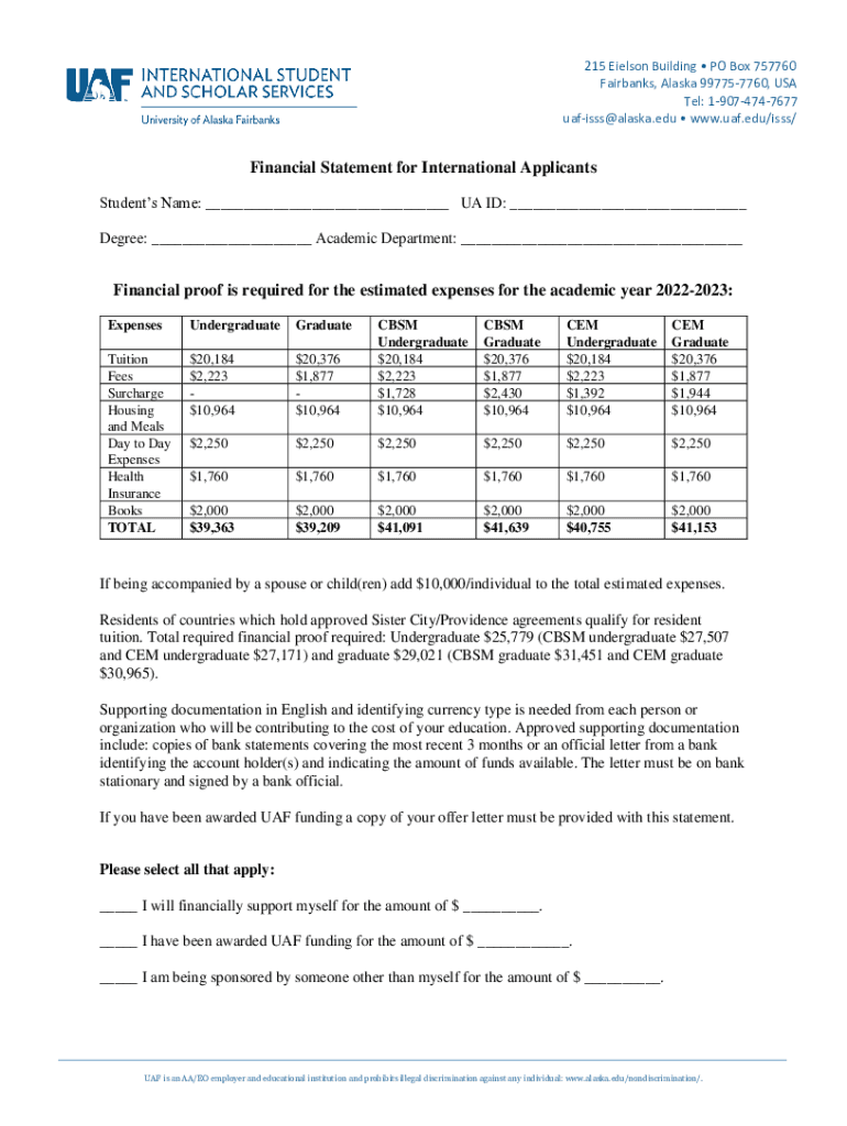 Fillable Online Financial Statement for International Applicants Fax Email Print - pdfFiller