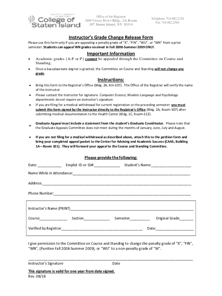 Fillable Online Instructor's Grade Change Release Form Fax Email Print - pdfFiller