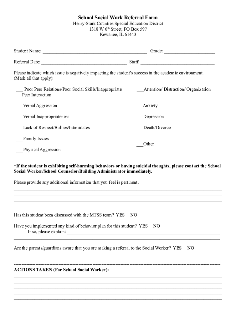 Fillable Online Referral Form School Social Work (10/22).docx Fax Email ...