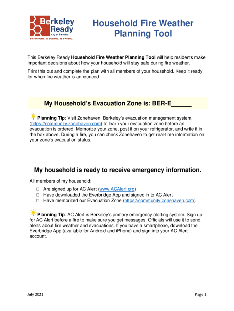 Fillable Online Household Fire Weather Planning Tool - The City of ...