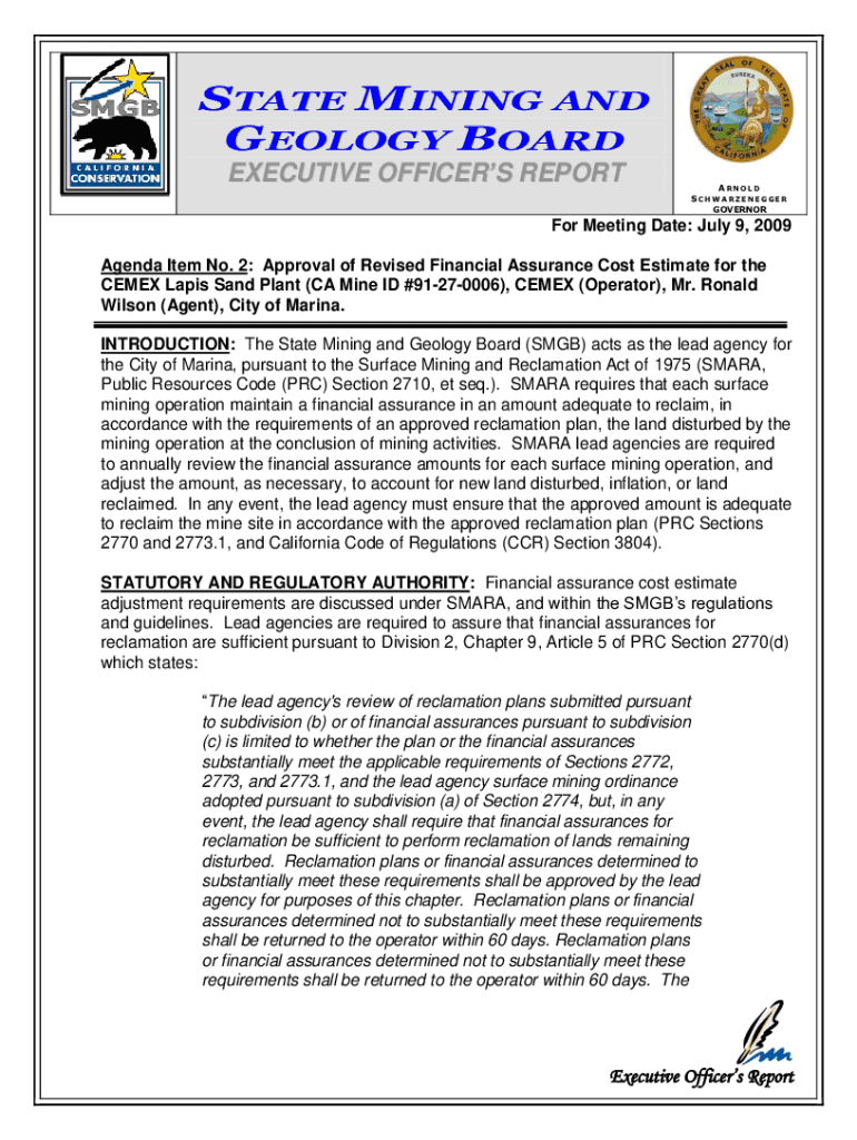 Fillable Online state mining and geology board - executive officer's ...